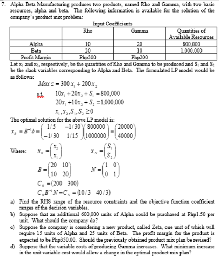 Alpha Beta Manufacturing produces two products, named | Chegg.com