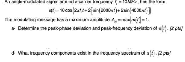 Solved An angle-modulated signal around a carrier frequency | Chegg.com