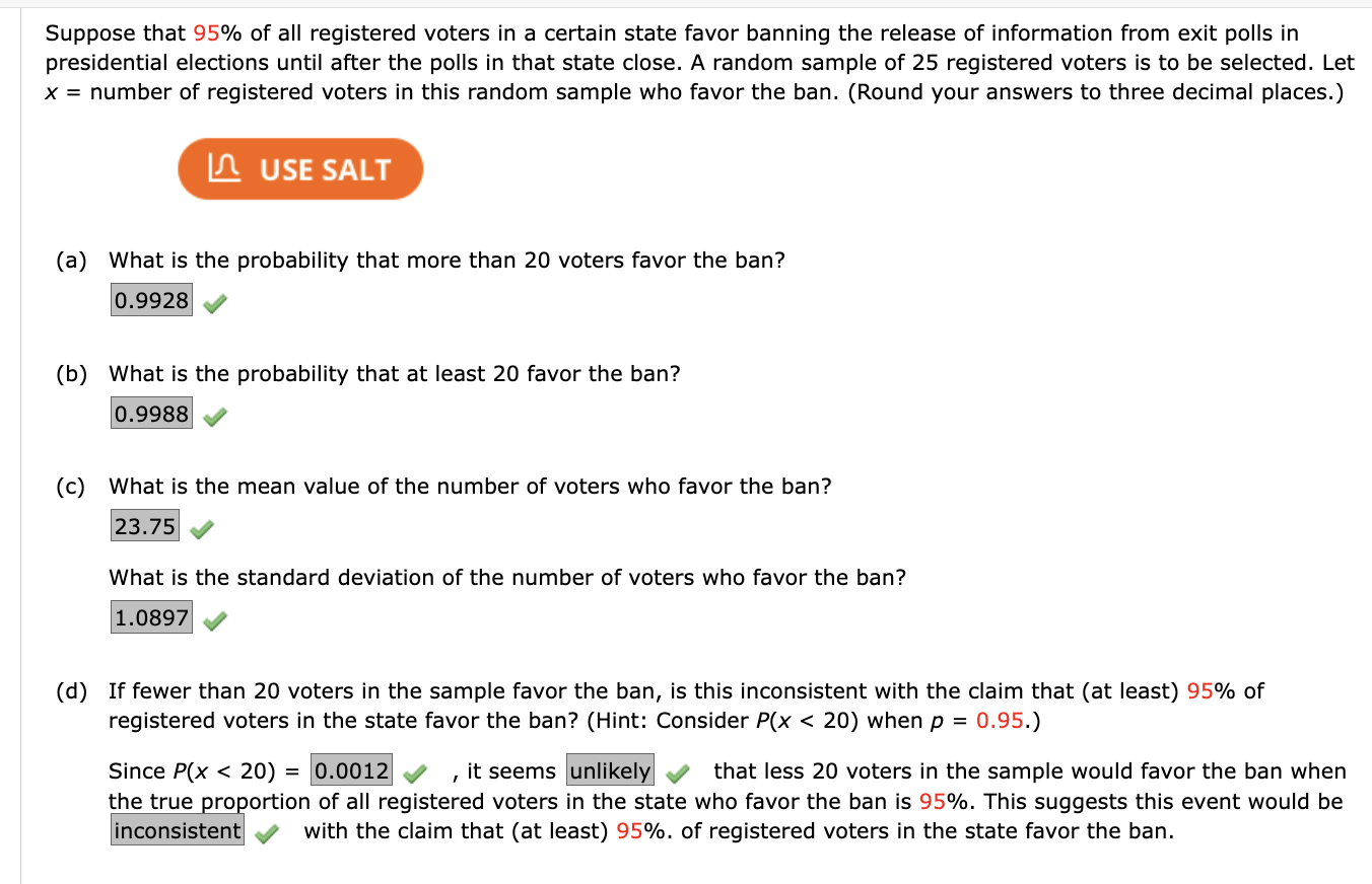 Solved Suppose that 95% of all registered voters in a | Chegg.com