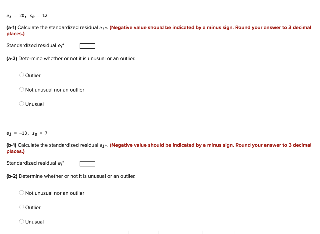 Solved ei = 20, Se = 12 (a-1) Calculate the standardized | Chegg.com