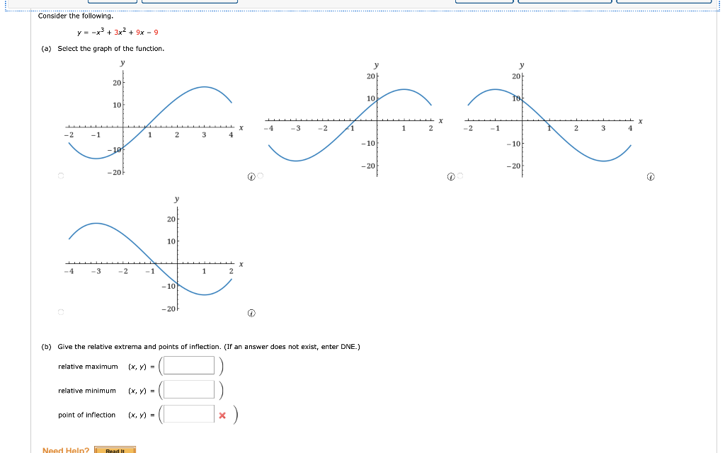 Solved Consider the following. y = =x3 + 3x2 +9x - 9 (a) | Chegg.com