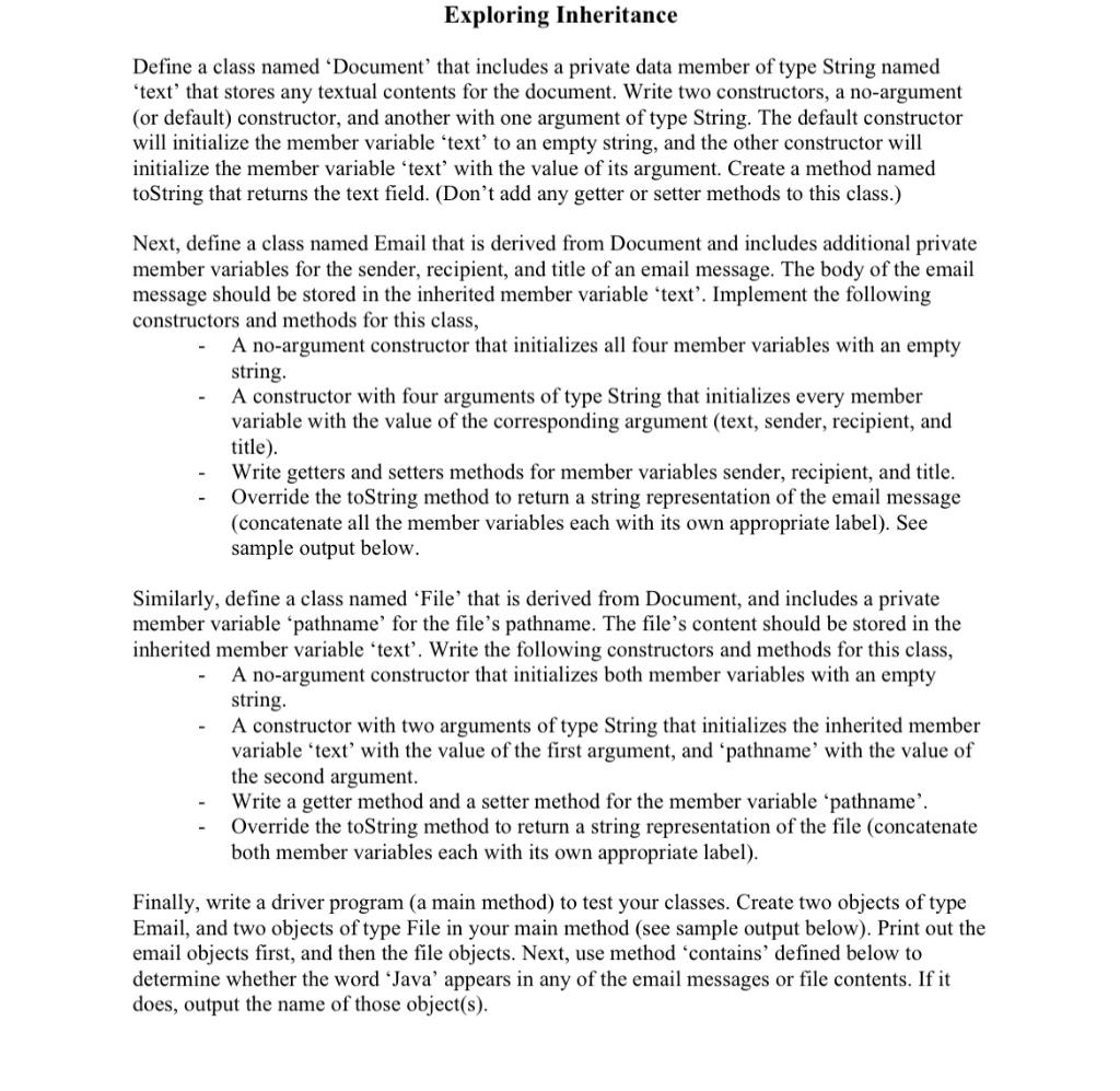 Solved Exploring Inheritance Define a class named 'Document | Chegg.com