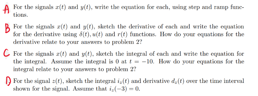 For the signals x(t) and y(t), write the equation for | Chegg.com