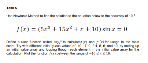 Solved Task 5 Use Newton's Method to find the solution to | Chegg.com