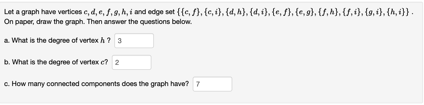 Solved Let a graph have vertices c,d,e,f,g,h,i and edge set | Chegg.com
