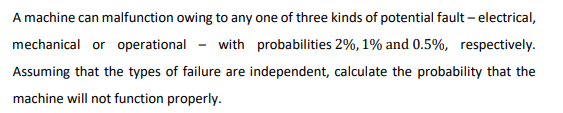 Solved A machine can malfunction owing to any one of three | Chegg.com