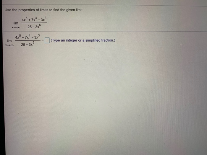 Solved Use the properties of limits to find the given limit. | Chegg.com