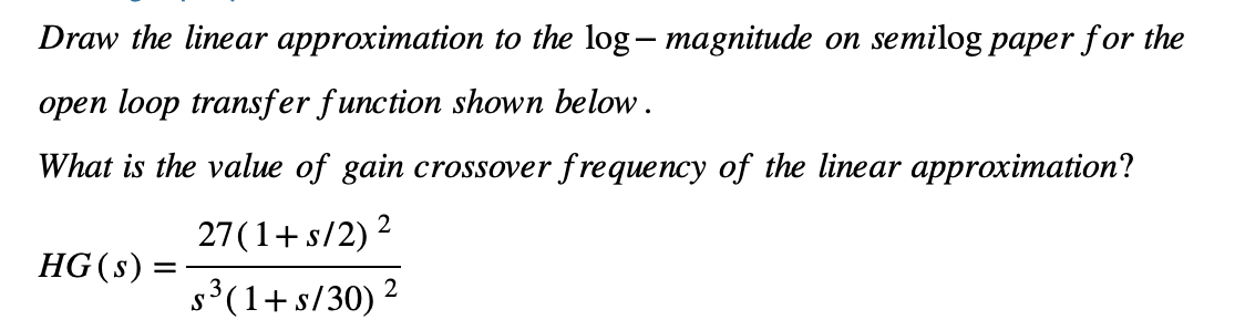 Solved Draw the linear approximation to the log - ﻿magnitude | Chegg.com