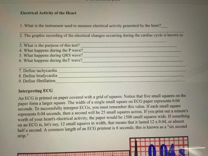 Solved Electrical Activity of the Heart 1, what is the | Chegg.com