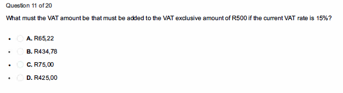 Solved Question 11 of 20 What must the VAT amount be that | Chegg.com