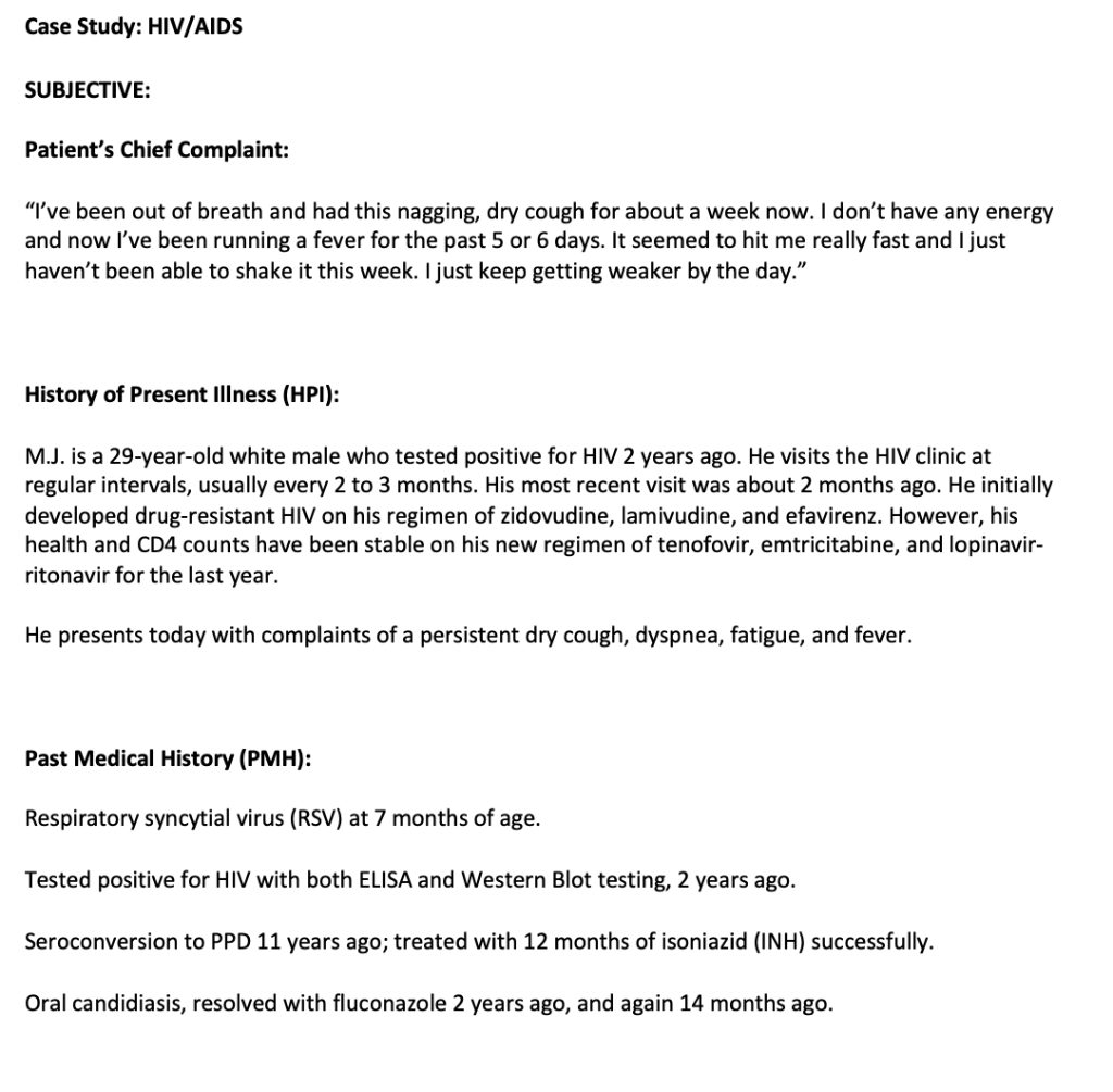 Solved Case Study: HIV/AIDS SUBJECTIVE: Patient's Chief | Chegg.com