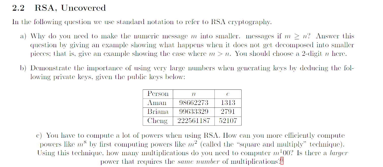 Solved 2.2 RSA. Uncovered In the following question we use | Chegg.com