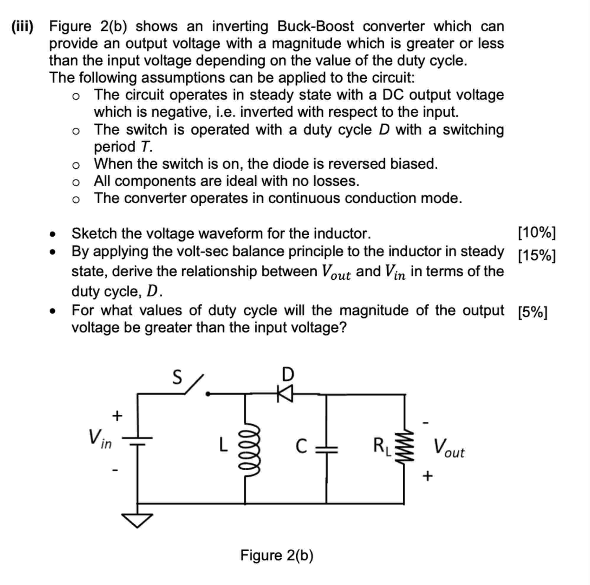 Solved (iii) ﻿Figure 2(b) ﻿shows an inverting Buck-Boost | Chegg.com