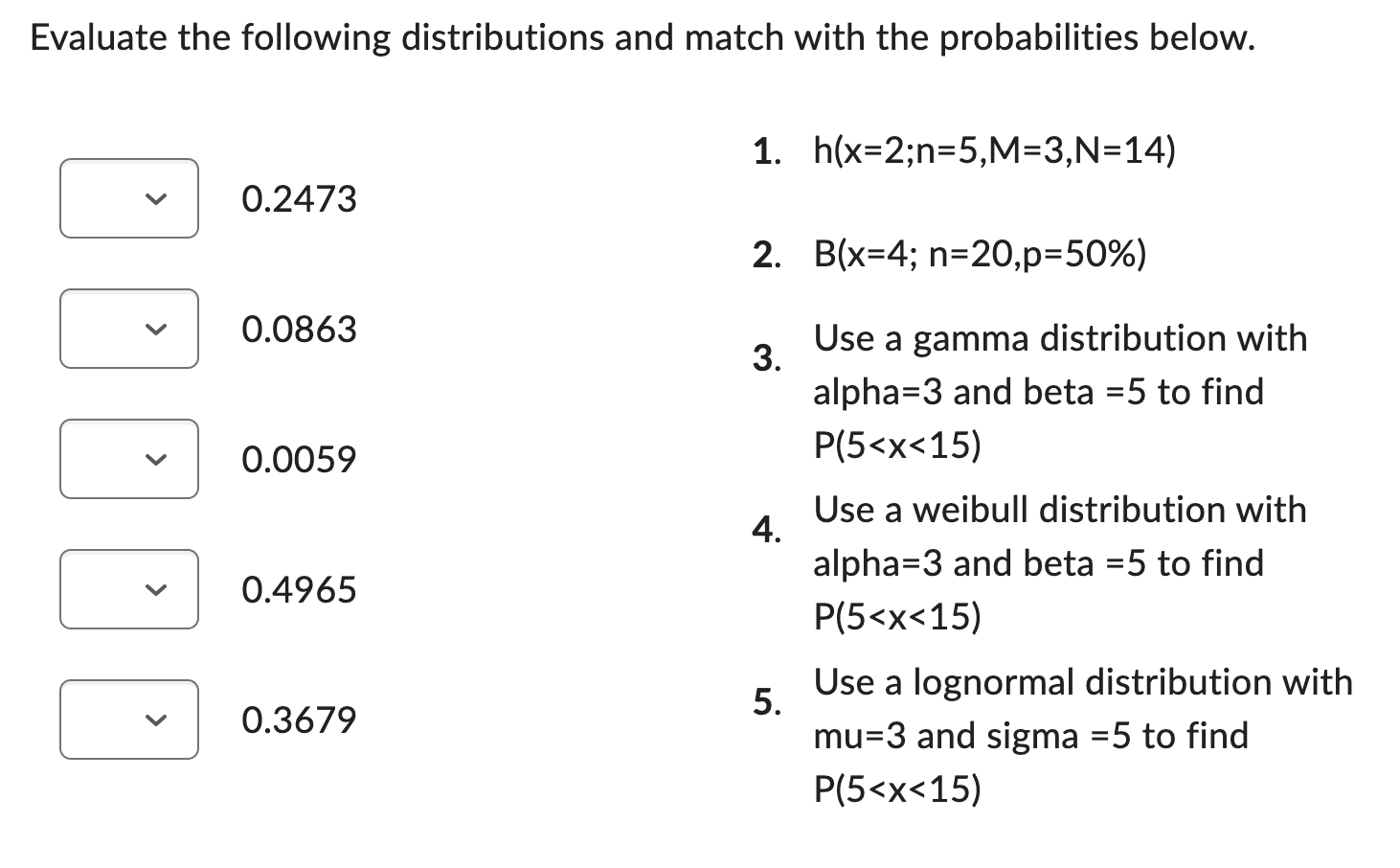 Solved Evaluate the following distributions and match with | Chegg.com