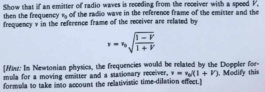 Solved Show that if an emitter of radio waves is receding | Chegg.com