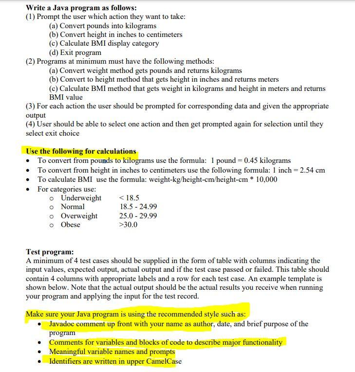Solved Write a Java program as follows: (1) Prompt the user | Chegg.com