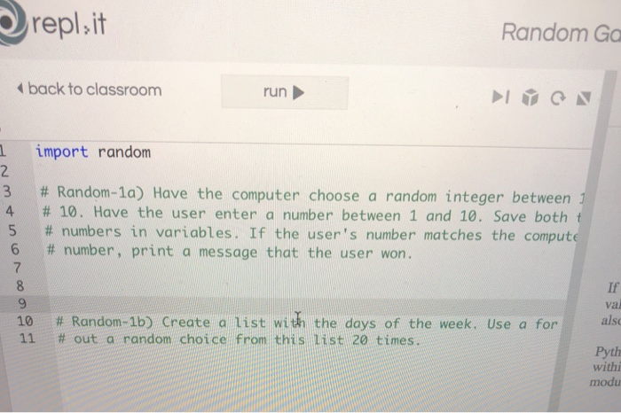 Solved repl,it Random Ga back to classroom un import random | Chegg.com