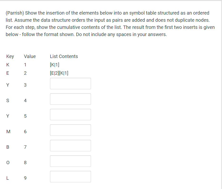 Solved (Parrish) Show the insertion of the elements below | Chegg.com