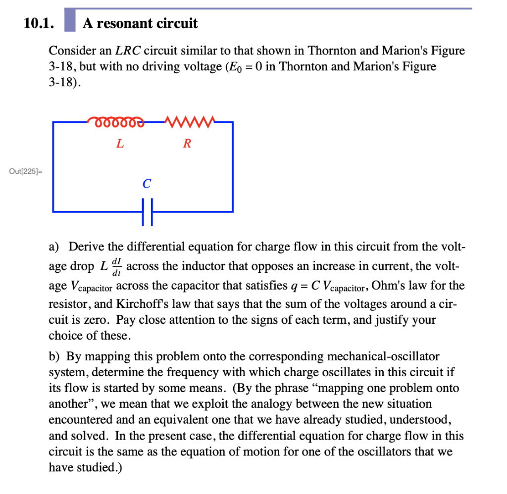 Solved 10.1. A resonant circuit Consider an LRC circuit | Chegg.com