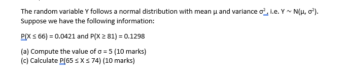 Solved The random variable Y follows a normal distribution | Chegg.com