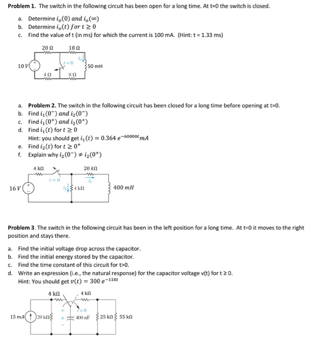 Solved Problem 1. The switch in the following circuit has | Chegg.com