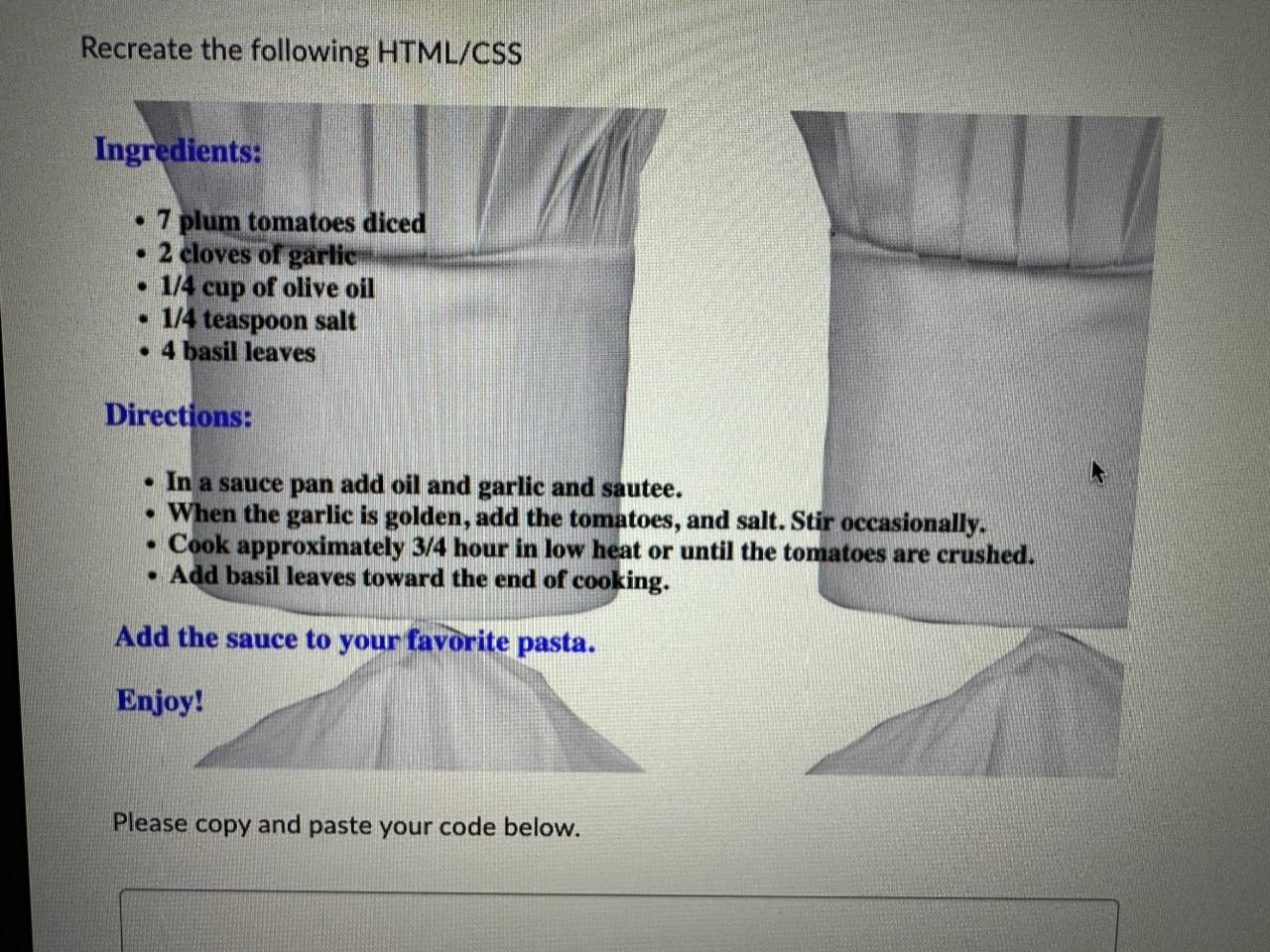 Solved Recreate The Following Htmlcss Ingredients 7