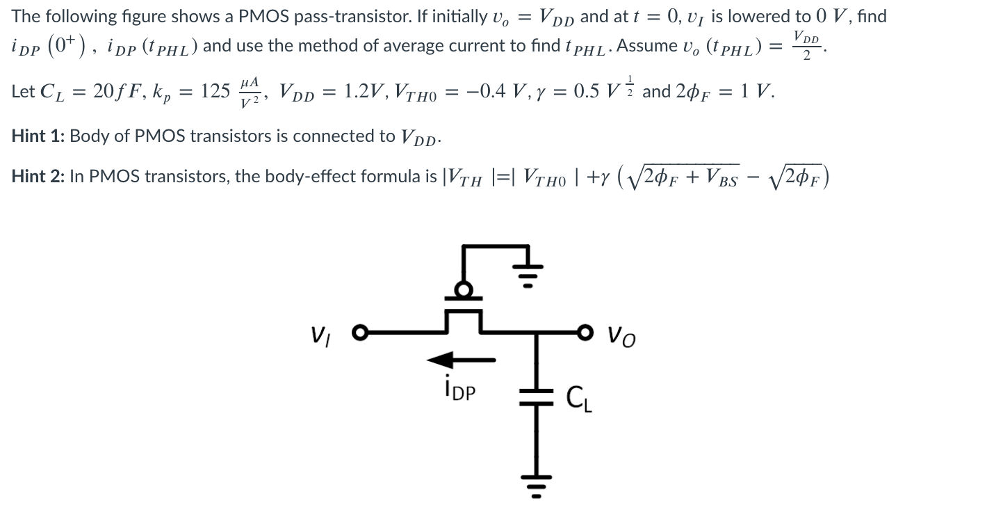 The following figure shows a PMOS pass-transistor. If | Chegg.com