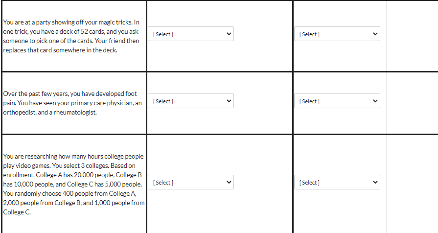 Solved Read each scenario. Complete column 2 with the Sample | Chegg.com