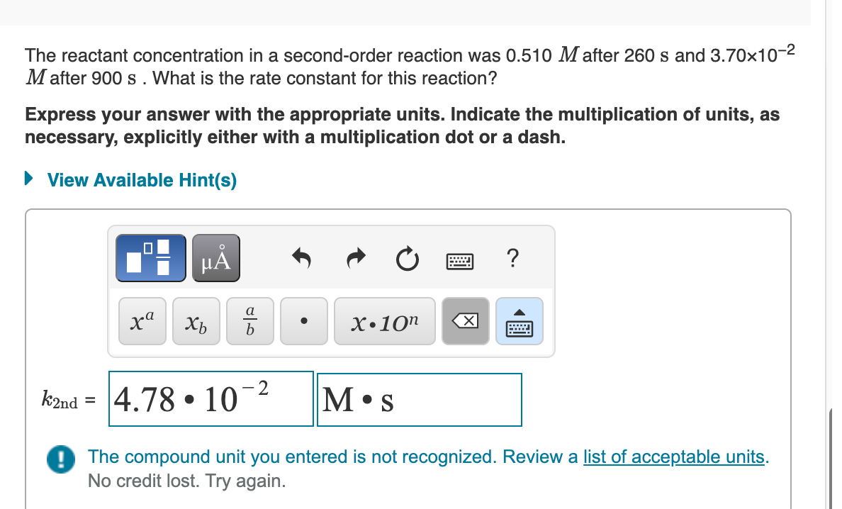 Solved The reactant concentration in a second-order reaction | Chegg.com