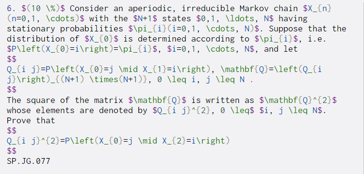 Solved 6. $(10 %)$ Consider an aperiodic, irreducible Markov | Chegg.com