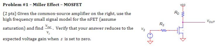 Solved Problem #1 - Miller Effect - MOSFET (2 pts) Given the | Chegg.com