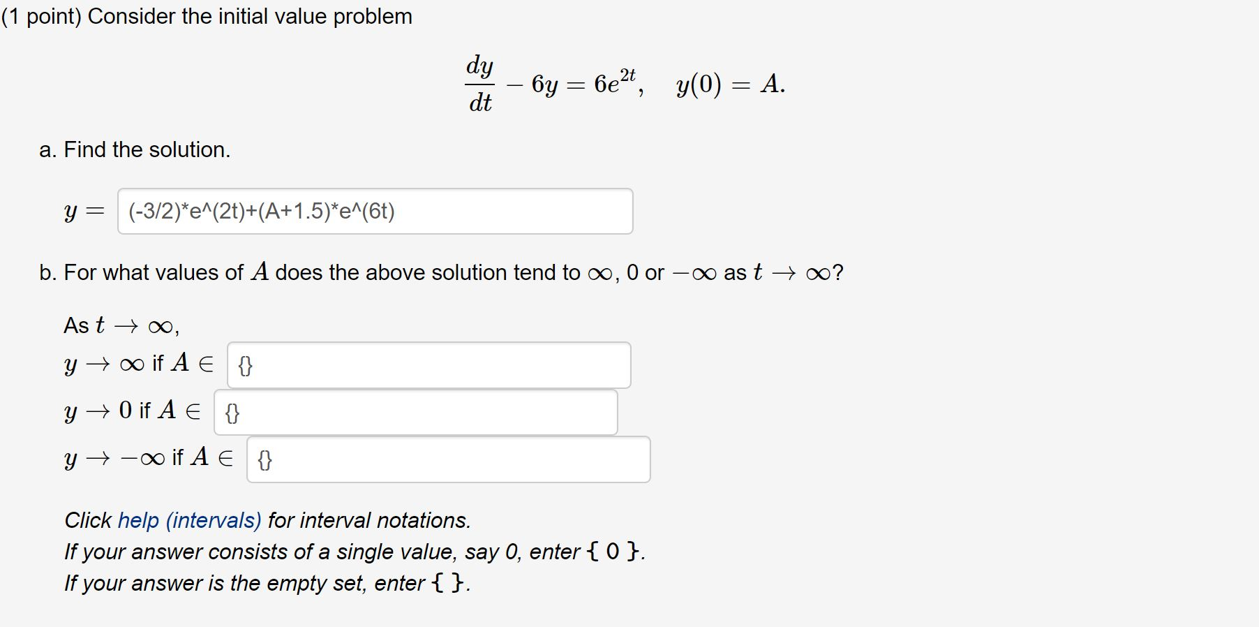 Solved (1 point) Consider the initial value problem dy dt – | Chegg.com
