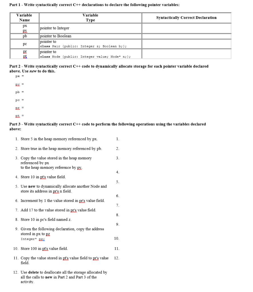 Solved Part 1 Write Syntactically Correct C Declarations