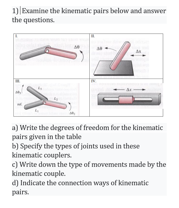 Solved 1) Examine the kinematic pairs below and answer the | Chegg.com