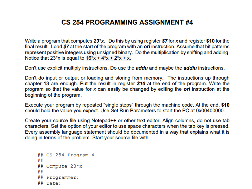 CS 254 PROGRAMMING ASSIGNMENT #4 Write a program that | Chegg.com