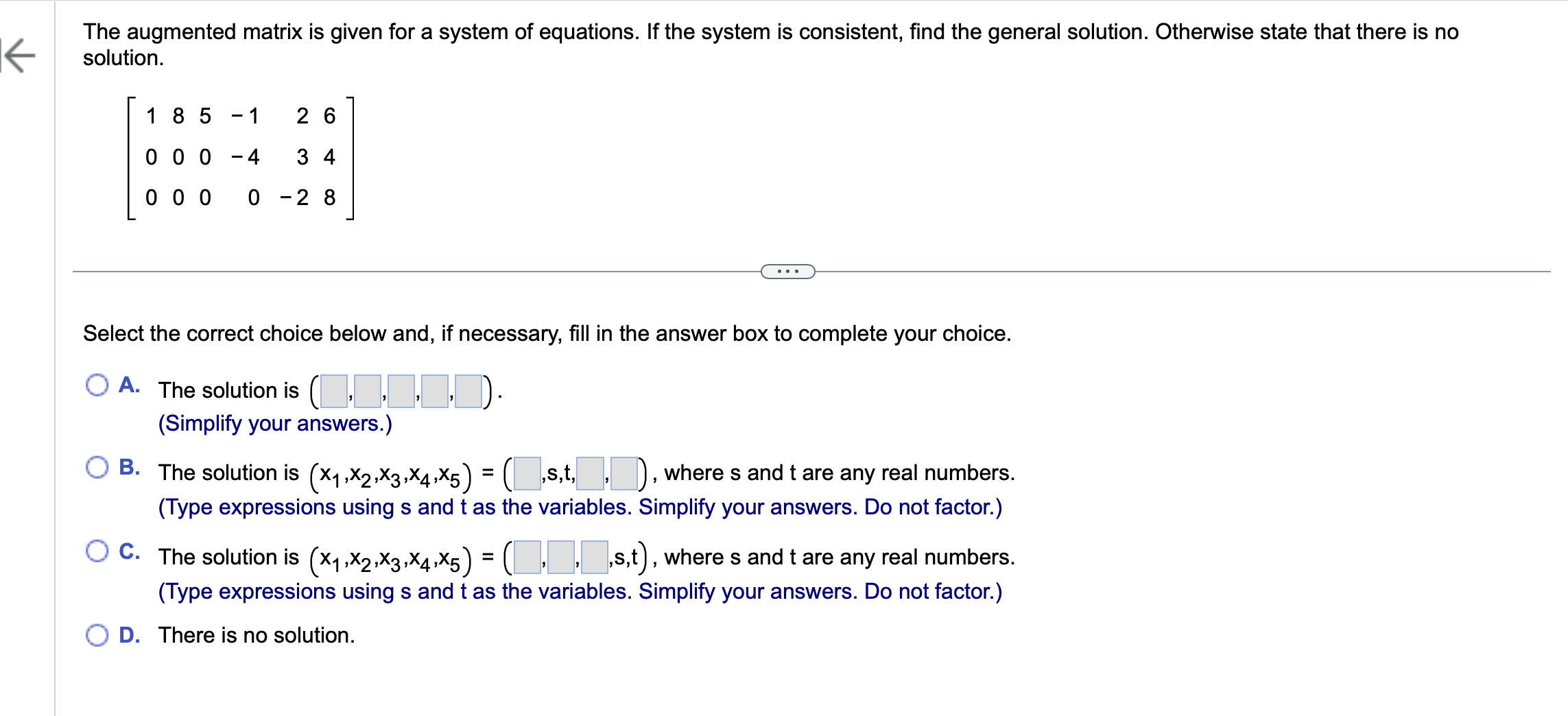 Solved The augmented matrix is given for a system of | Chegg.com