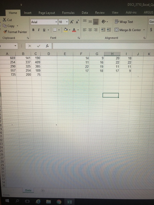 Solved DSCI 3710 Excel Qu Insert Page Layout Formulas Data | Chegg.com