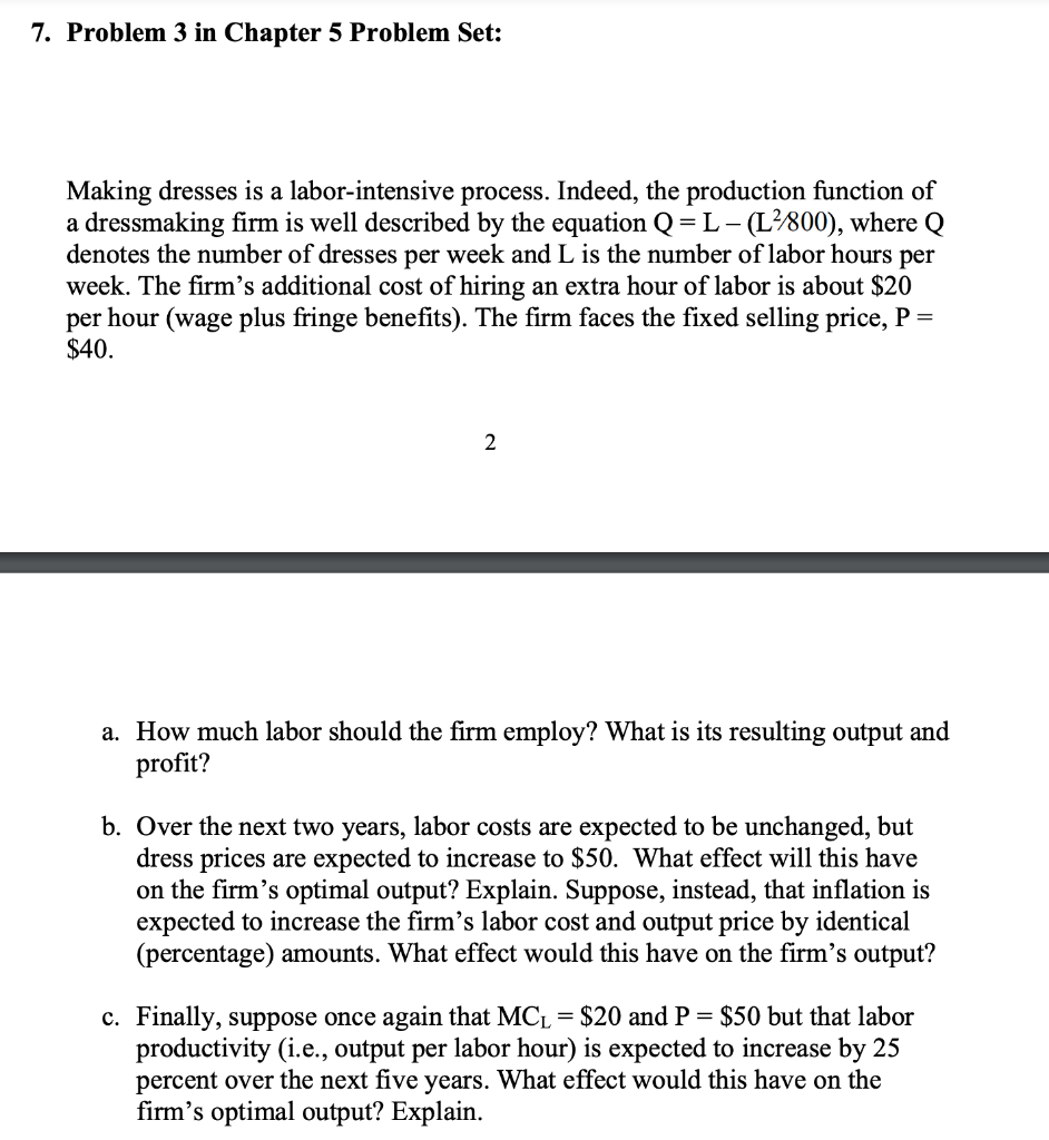 Solved 7. Problem 3 in Chapter 5 Problem Set: Making dresses | Chegg.com