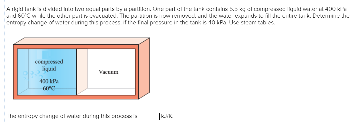 Solved A rigid tank is divided into two equal parts by a | Chegg.com