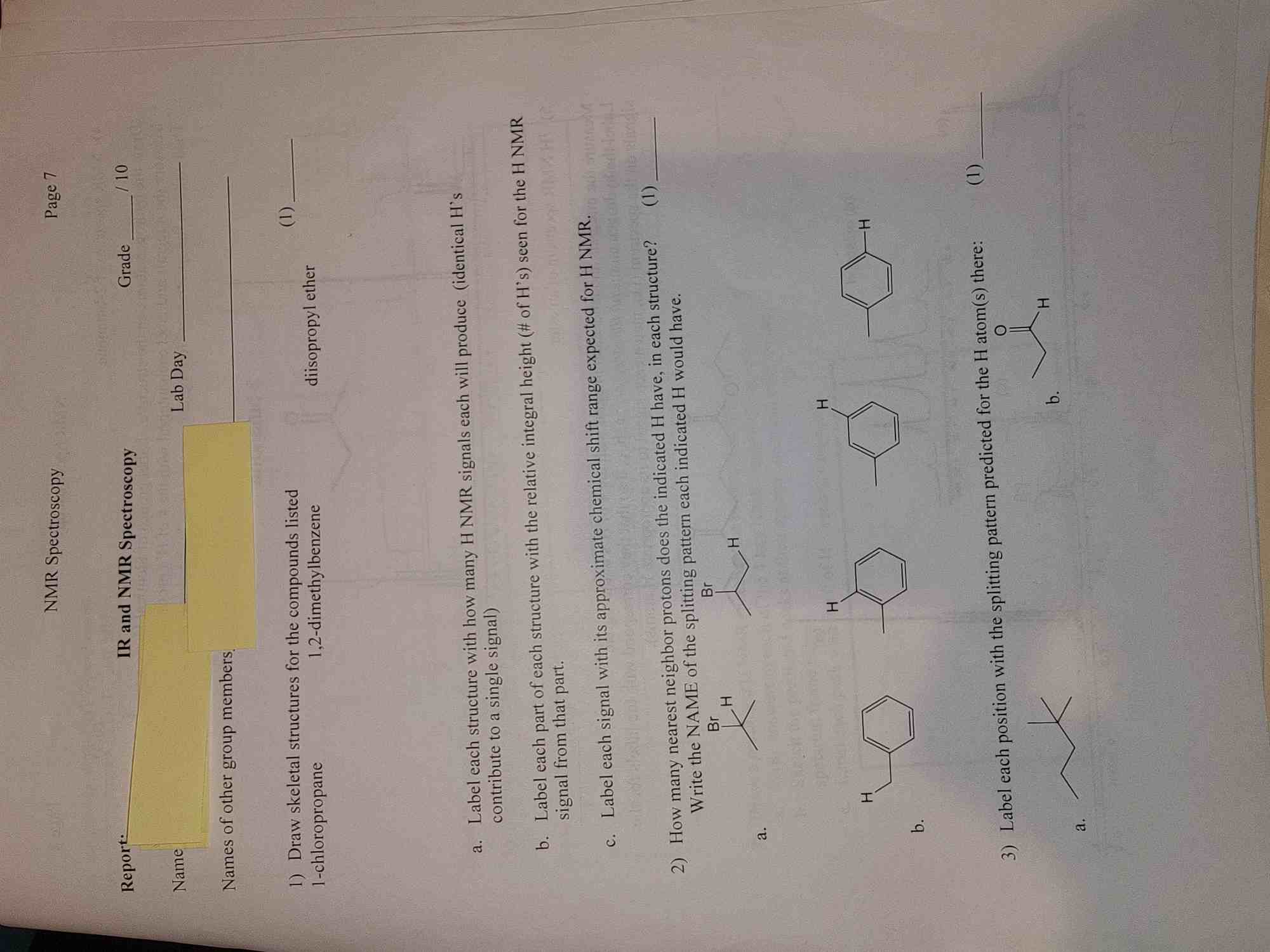 Solved Report: IR and NMR Spectroscopy Grade 110 Name Lab | Chegg.com