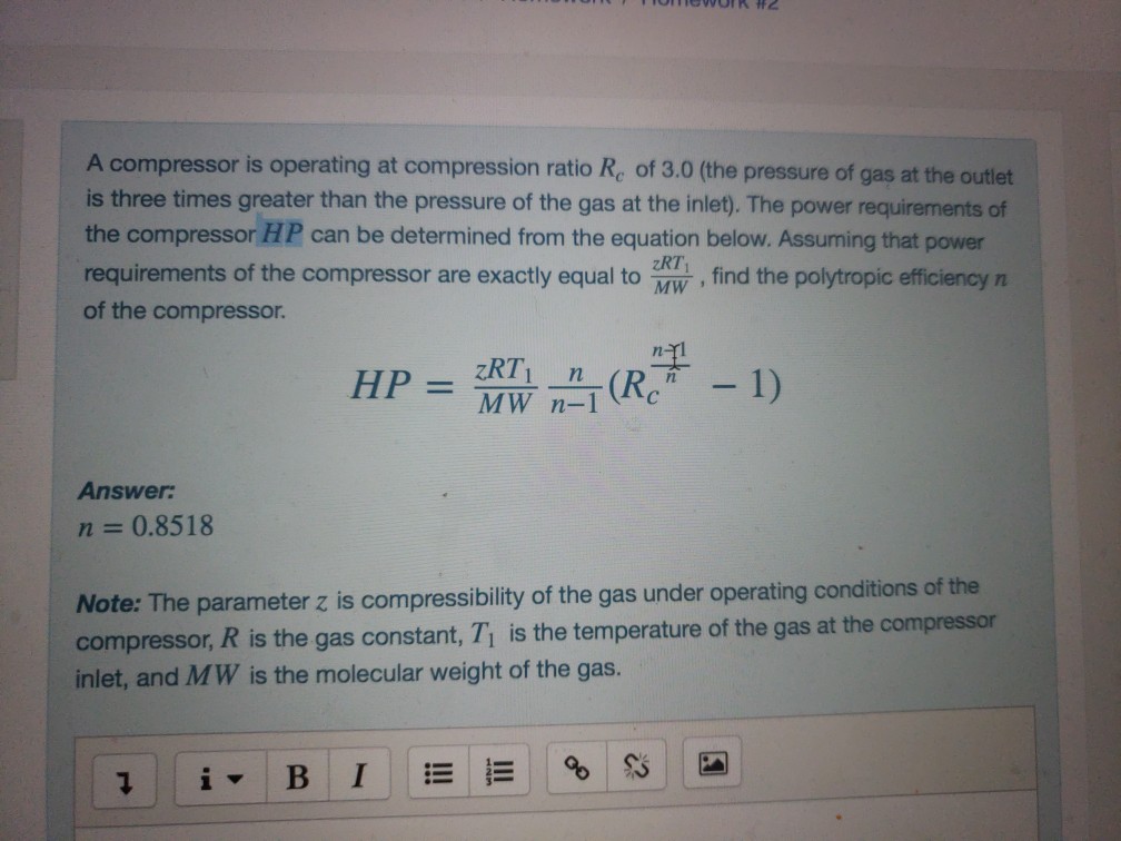 Solved A compressor is operating at compression ratio Re of | Chegg.com