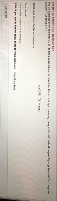 Solved Chapter 10, Section 10.4, Question 003 Use the | Chegg.com