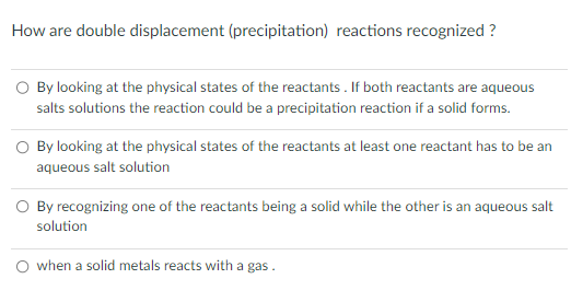 Solved How are double displacement (precipitation) reactions | Chegg.com