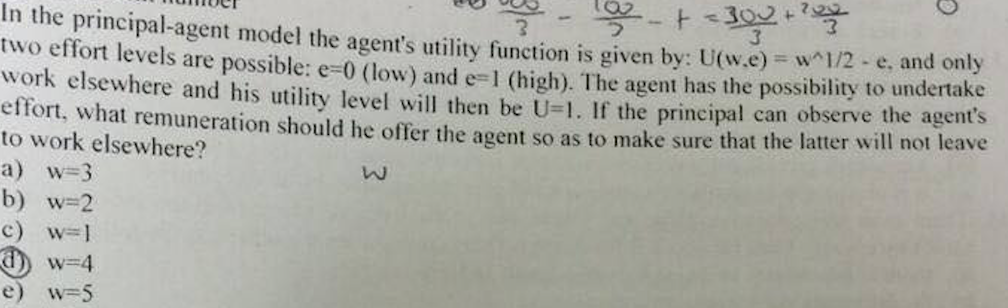 Solved 3 n the principal agent model the agent's utility | Chegg.com