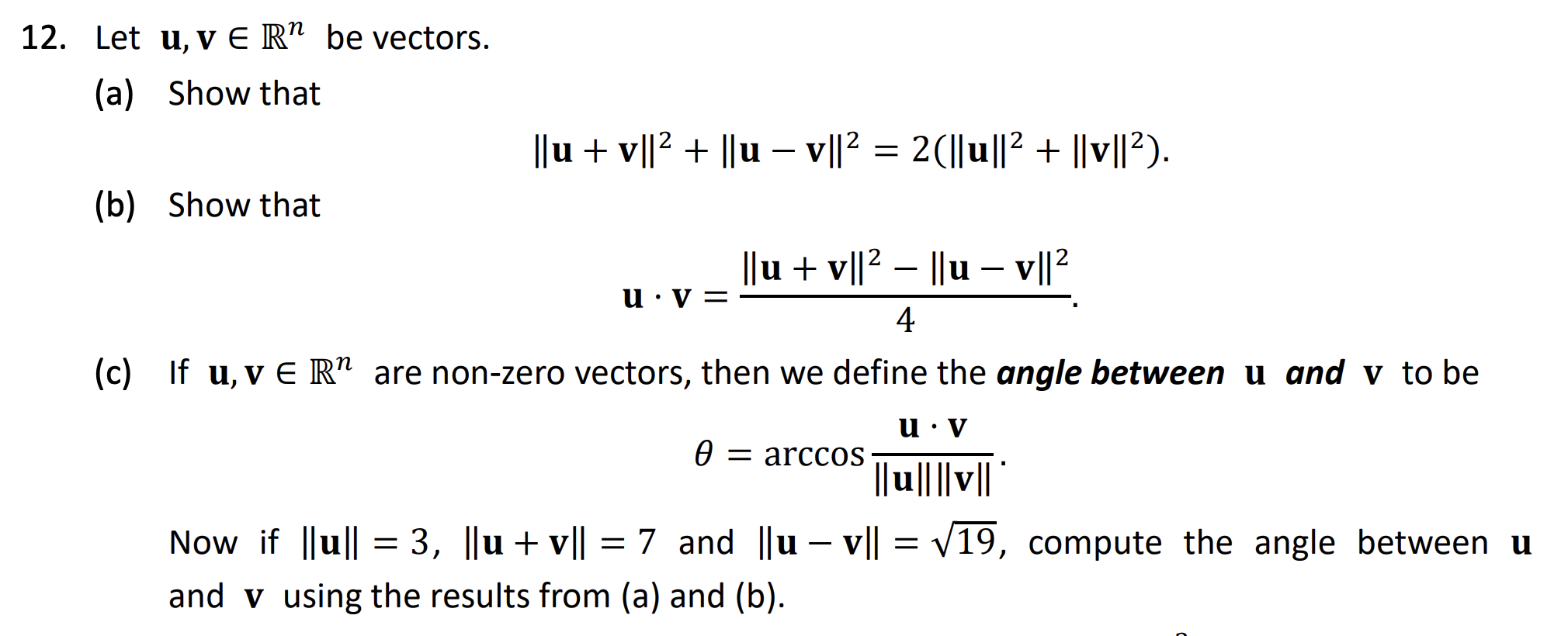 Solved 12. Let u,v∈Rn be vectors. (a) Show that | Chegg.com