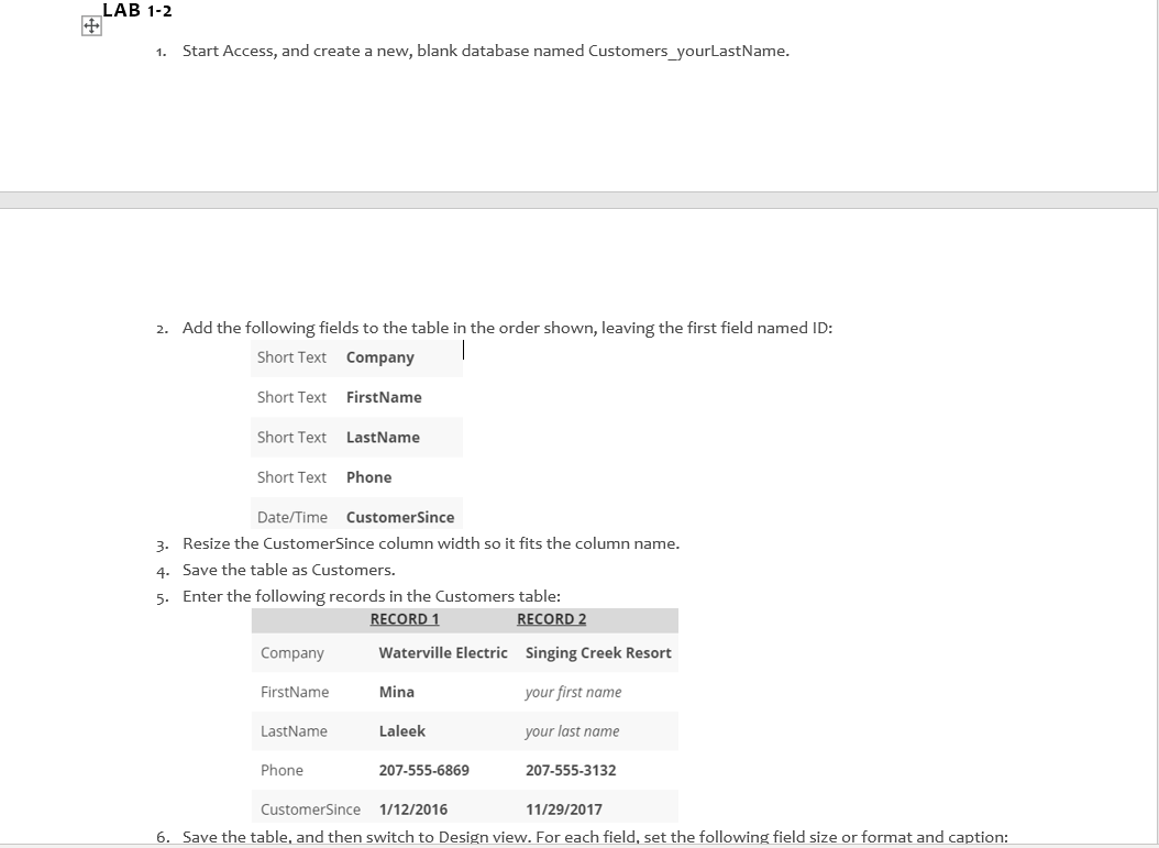 Solved LAB 1-2 Start Access, and create a new, blank | Chegg.com