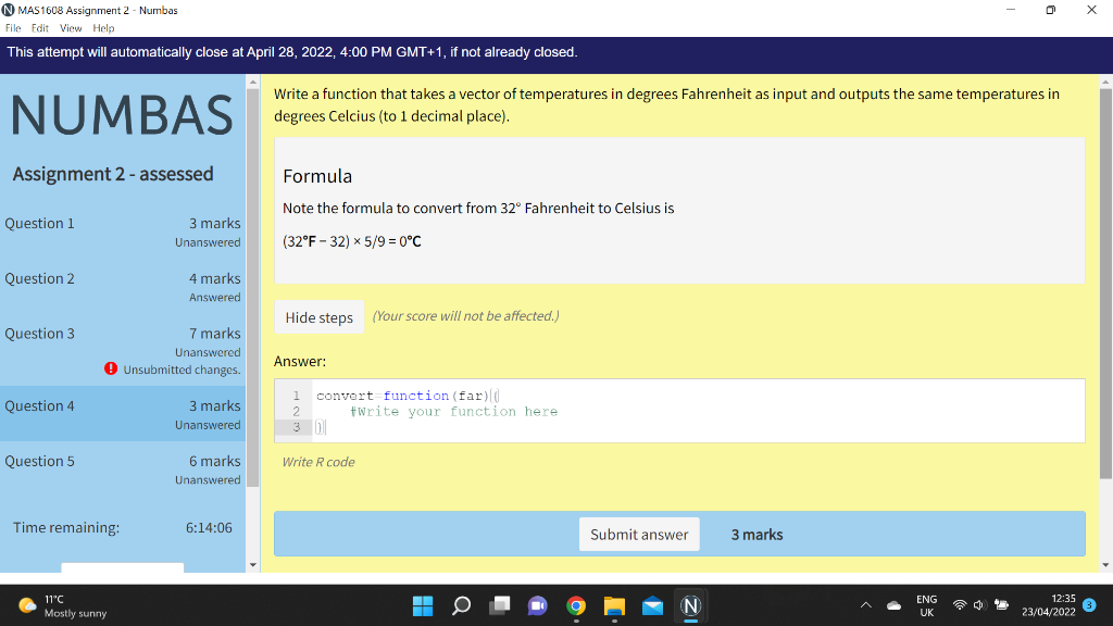 Solved MAS1608 Assignment 2 - Numbas File Edit View Help | Chegg.com