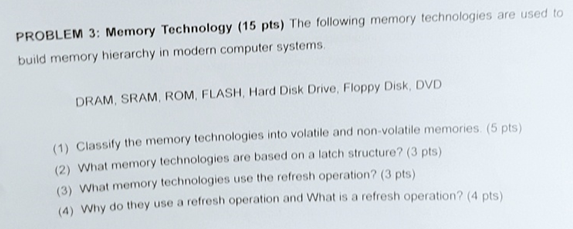 Solved PROBLEM 3: Memory Technology (15 pts) The following | Chegg.com