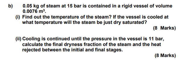 Solved b) 0.05 kg of steam at 15 bar is contained in a rigid | Chegg.com