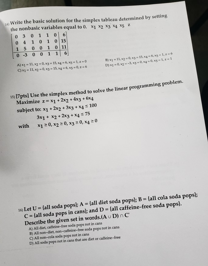 Solved 9 Write the basic solution for the simplex tableau | Chegg.com